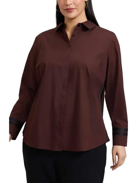Foxcroft Brooke Non-iron Grosgrain Trim Button-up Shirt - Chicory Coffee