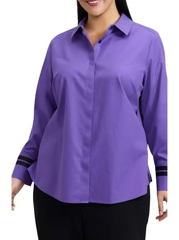 Foxcroft Brooke Non-iron Grosgrain Trim Button-up Shirt - Royal Purple