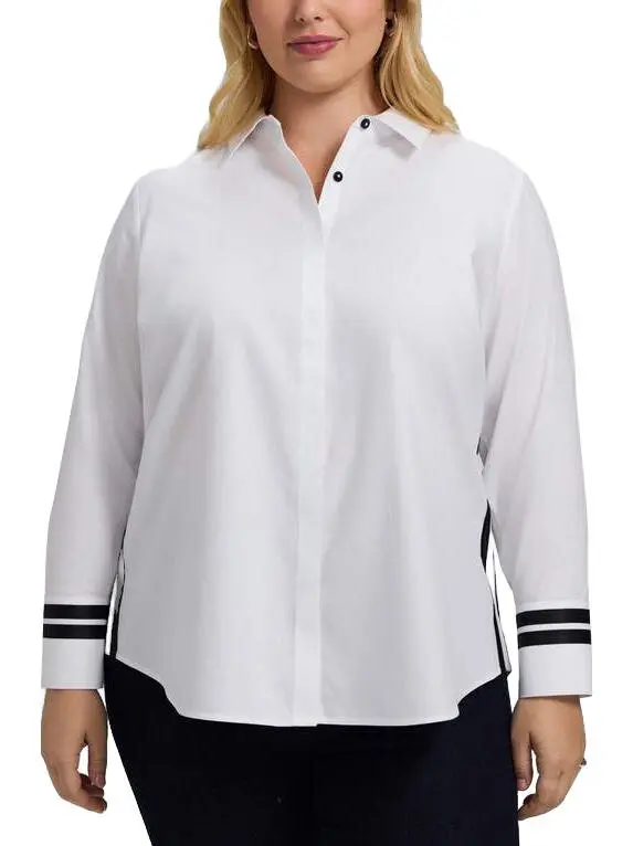 Foxcroft Brooke Non-iron Grosgrain Trim Button-up Shirt - White
