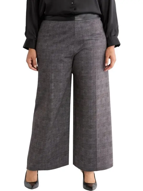 Lyssé High Waist Ankle Wide Leg Ponte Pants - Charcoal Glen Plaid