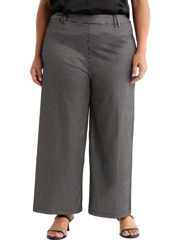 Lyssé Darlene Stripe Wide Leg Pants - Black Sheen Line