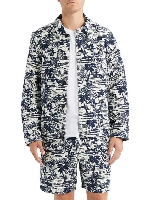WAX LONDON Iggy Beach Scene Cotton Blend Jacquard Jacket - Navy/ecru