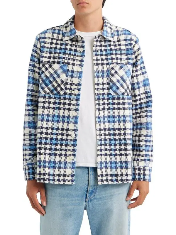 WAX LONDON Whiting Strand Check Overshirt - Ecru/blue