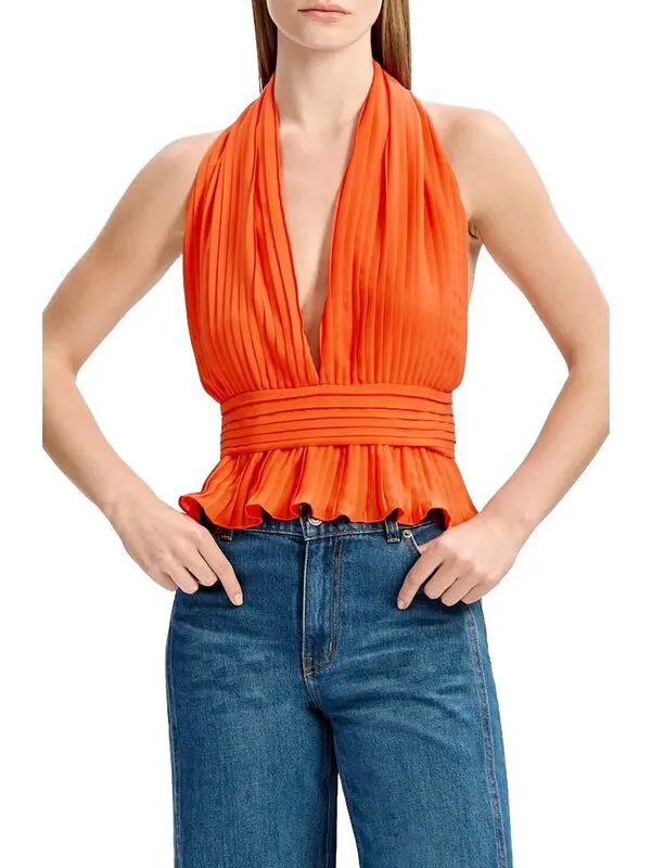 Bardot Amala Pleated Halter Top - Tangelo