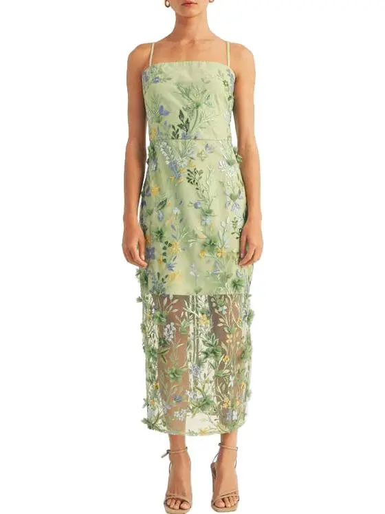 AROSE STUDIO Hailey Embroidered Sheath Cocktail Dress - Sage Floral