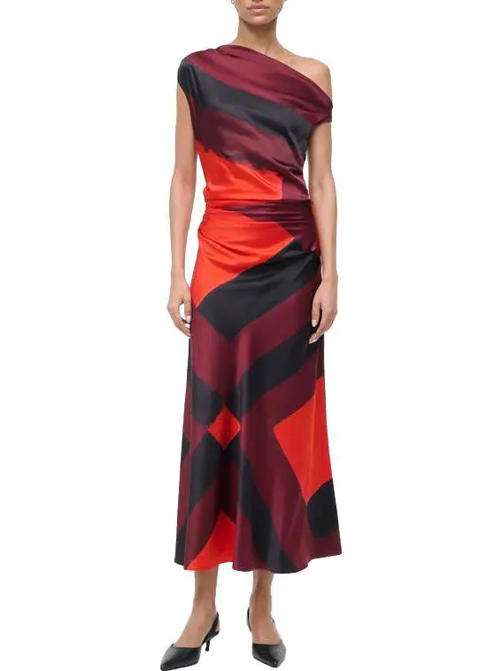 Staud Phare One-shoulder Silk Midi Dress - Ruby Prism