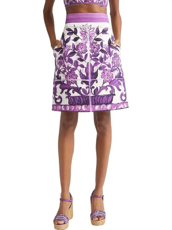 Dolce & Gabbana Majolica Print A-line Skirt - Ip3tn Mix Maiolica Viola