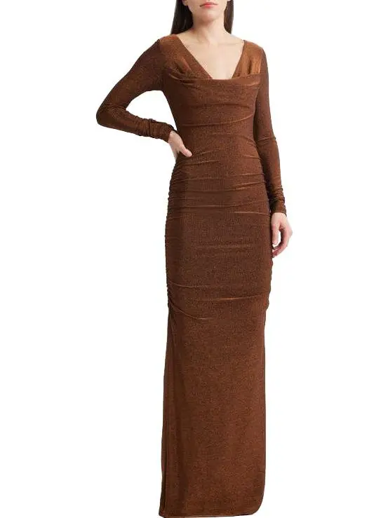 Black Halo Rafaela Long Sleeve Glitter Knit Gown - Amber Glaze