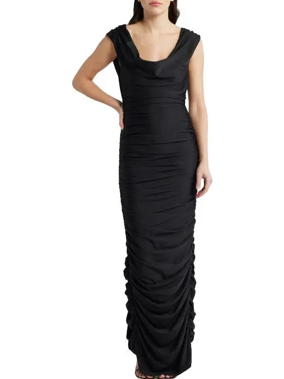 Black Halo Evangeline Ruched Gown - Black