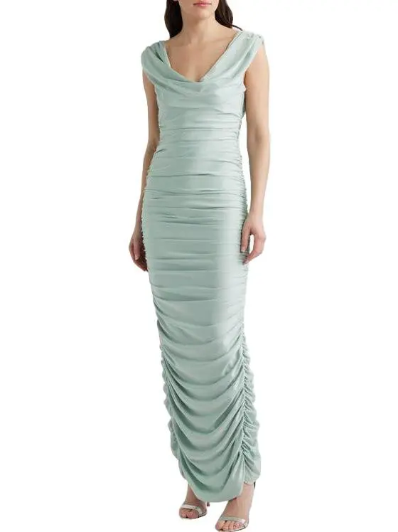 Black Halo Evangeline Ruched Gown - Creme De Menthe
