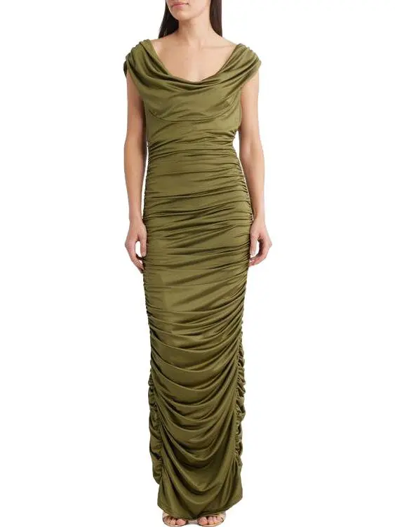 Black Halo Evangeline Ruched Gown - Hunter Green
