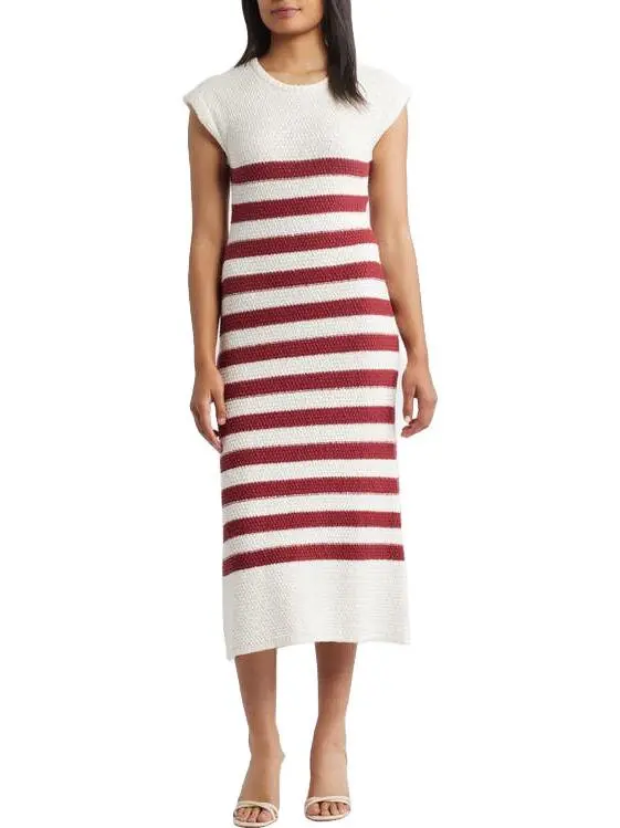 ZOE AND CLAIRE Striped Cotton Sweater Dress - Red