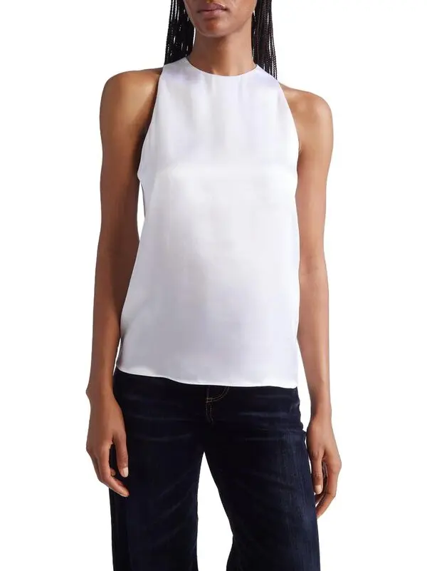 Eleventy Sleeveless Silk Satin Top - 01b White