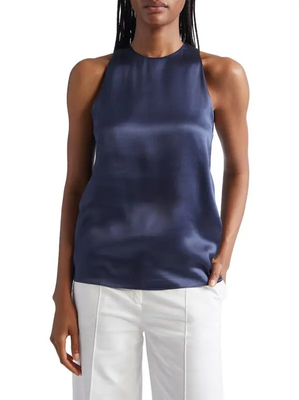 Eleventy Sleeveless Silk Satin Top - 11n New Blue