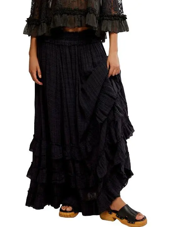 Free People Brynn Tiered Cotton Blend Maxi Skirt - Black