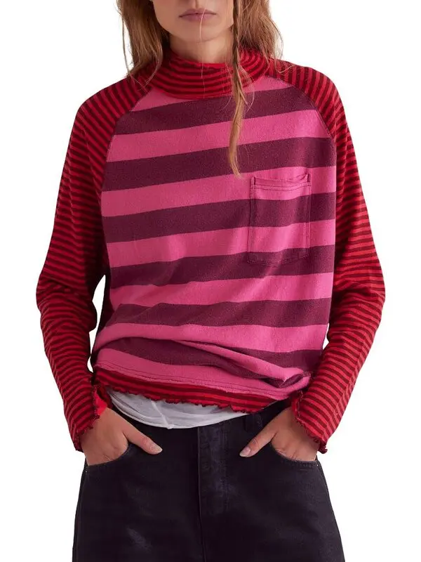 Free People Striped Long Sleeve T-shirt - Candy Heart Combo