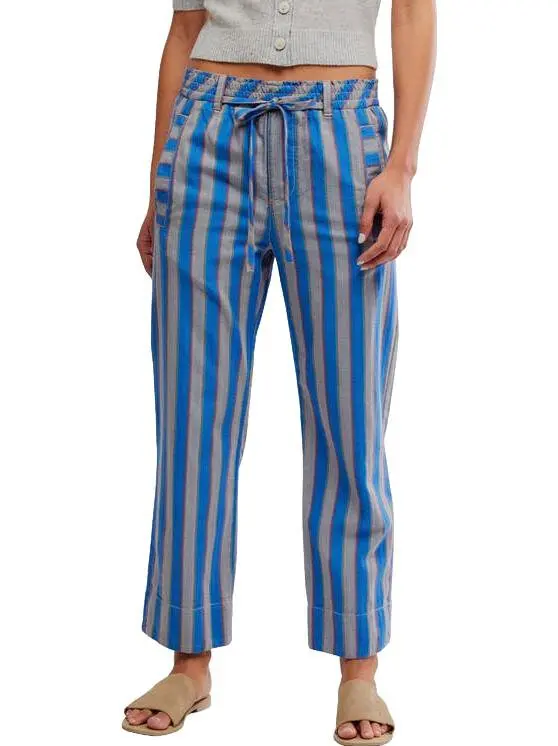 Free People Marielle Stripe Cotton Drawstring Pants - Sapphire Combo