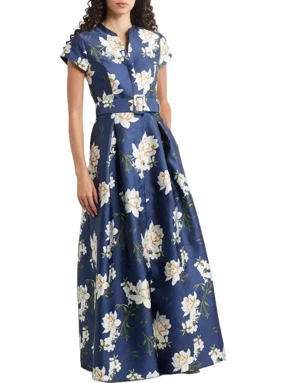 Sachin & Babi Marta Floral Belted Gown - Navy Narcissus