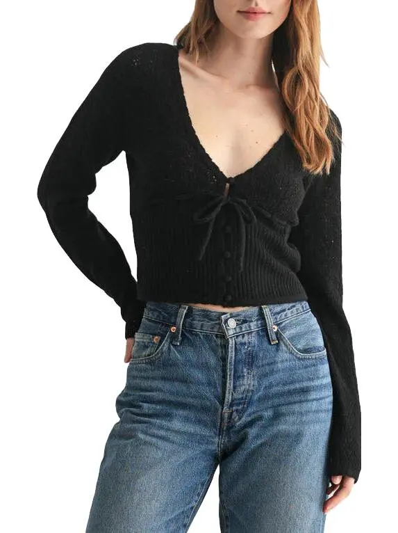 ALL IN FAVOR Crop Pointelle And Rib Sweater - Black