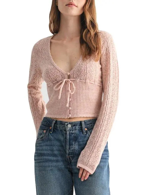 ALL IN FAVOR Crop Pointelle And Rib Sweater - Pink