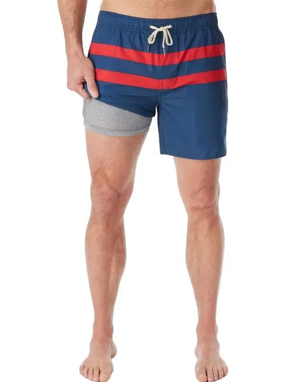 FAIR HARBOR Anchor Water-repellent Swim Trunks - Red Stripe