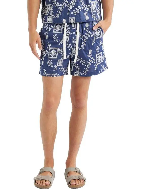 RIZORT Embroidered Cotton Shorts - Blue