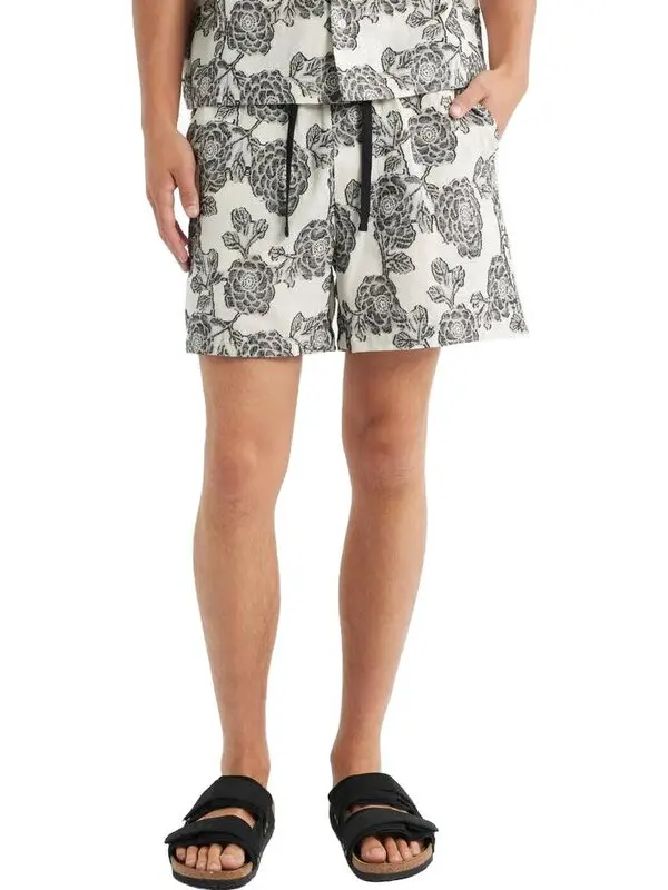 RIZORT Floral Drawstring Shorts - White/black