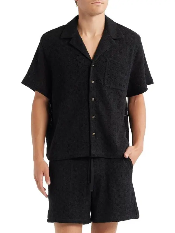 RIZORT Gregory Basket Weave Knit Camp Shirt - Black