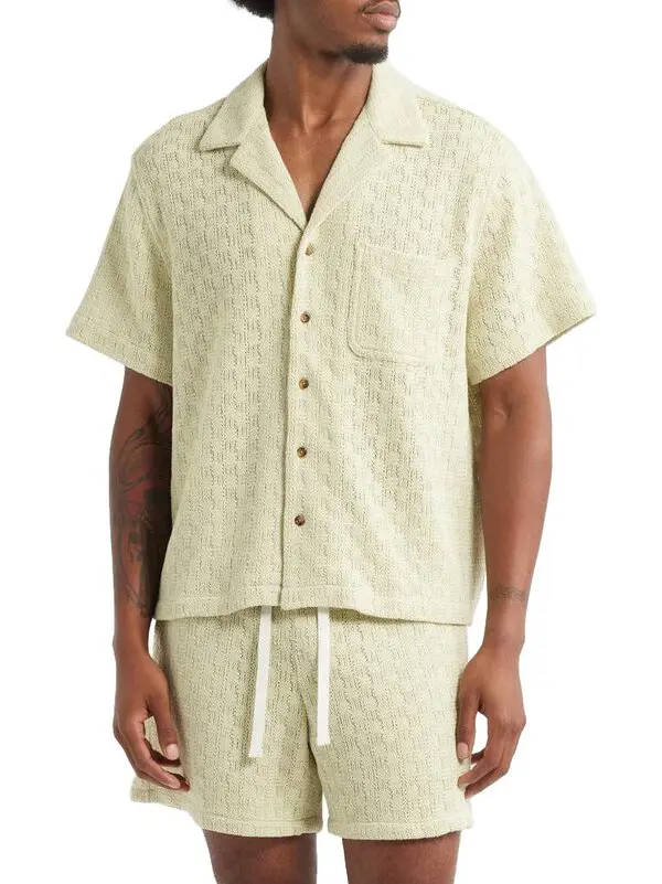 RIZORT Gregory Basket Weave Knit Camp Shirt - Green