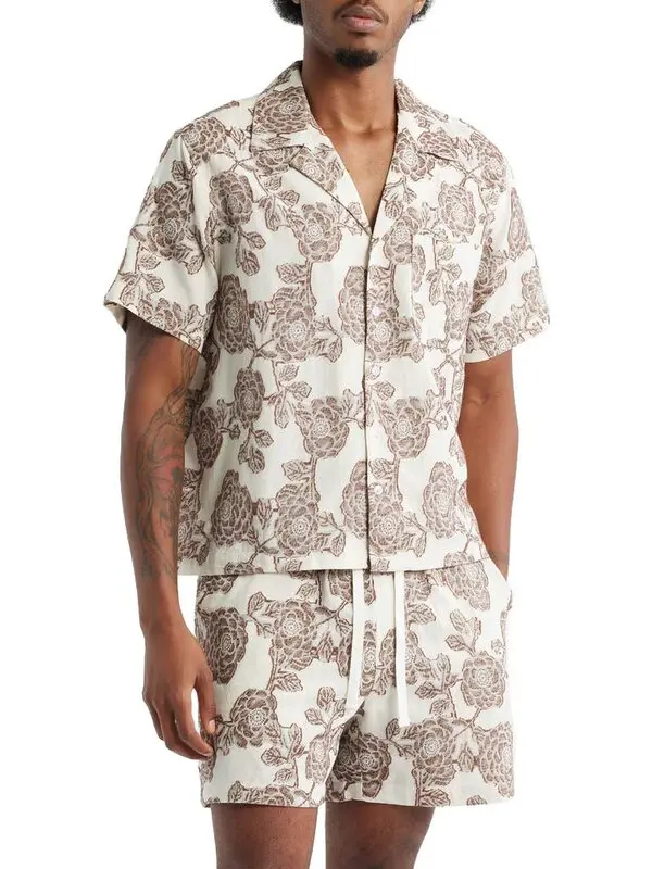 RIZORT Nathan Floral Cotton & Viscose Blend Camp Shirt - Brown