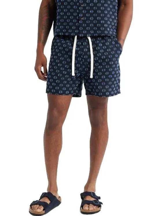 RIZORT Checkered Drawstring Shorts - Navy