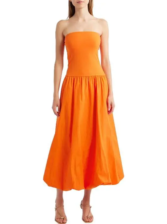 Mango Strapless Bubble Hem Dress - Orange