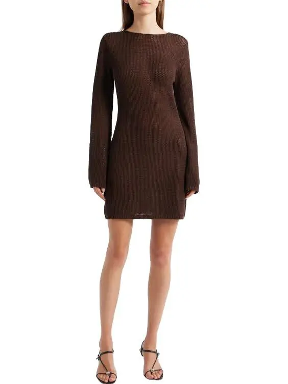 Mango Open Stitch Long Sleeve Dress - Chocolate
