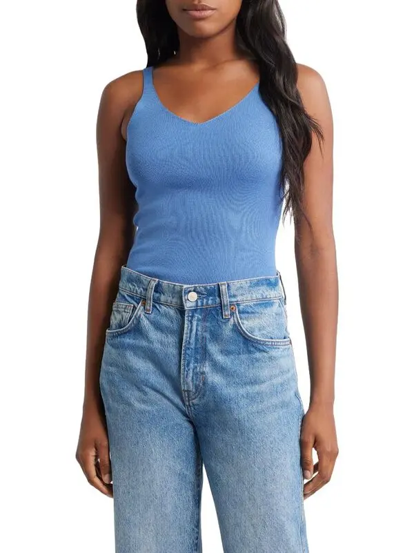 Mango Gymnastic Rib Knit Tank - Sky Blue