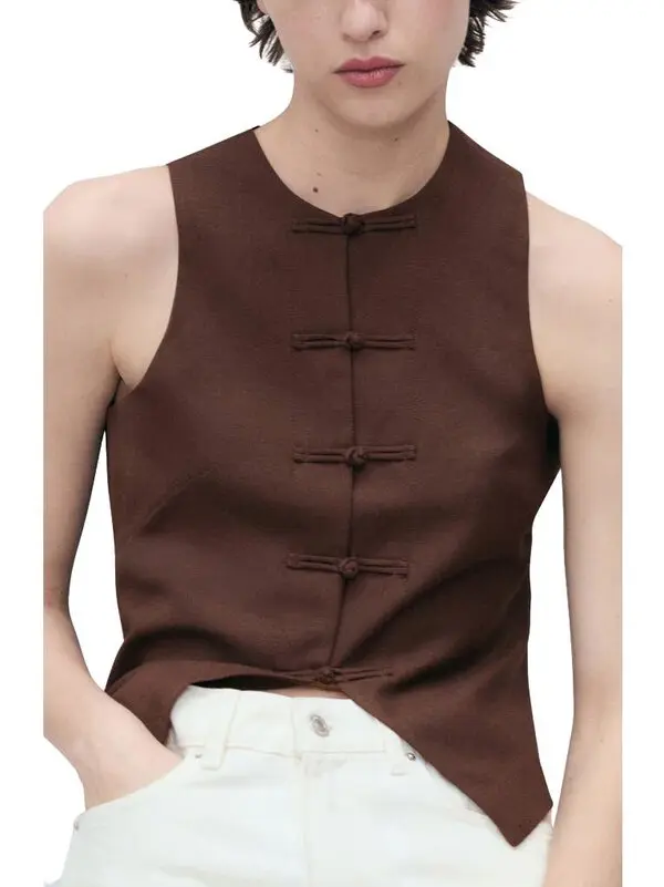 Mango Woven Sleeveless Vest - Chocolate