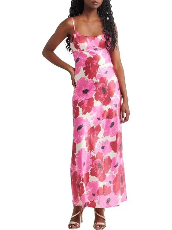 Lulus Floral Print Slipdress - Fuchsia Floral