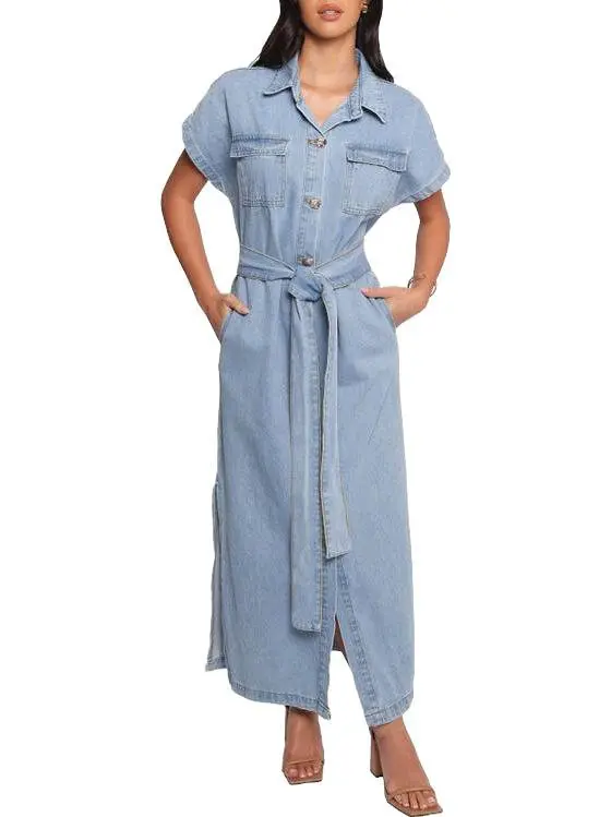 PETAL & PUP Griffin Tie Waist Shirtdress - Denim