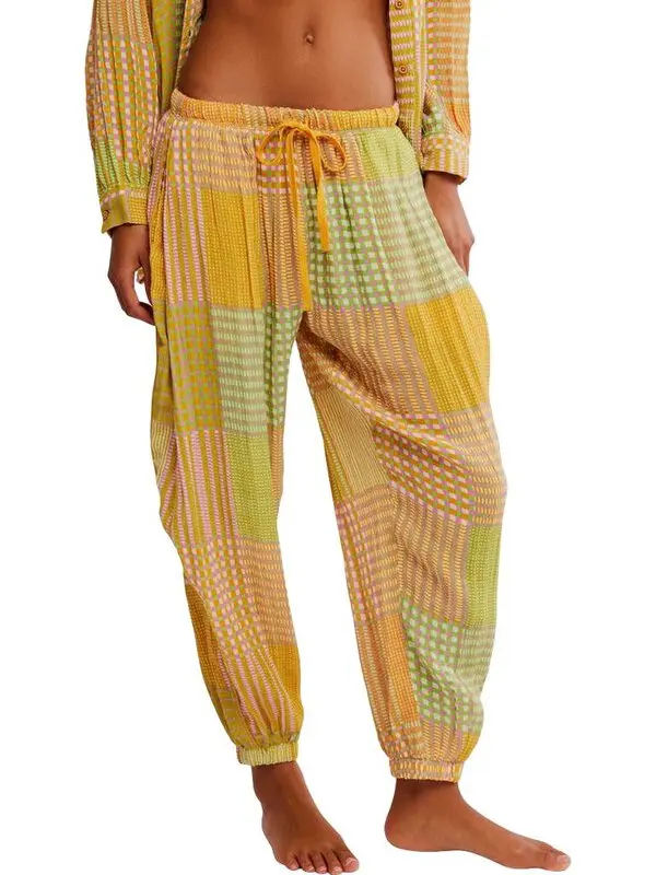 Free People Night After Night Pajama Pants - Lemon Lime Combo