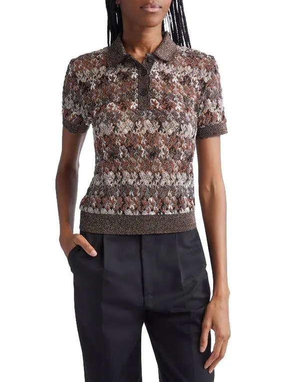 Missoni Knit Metallic Lace Polo - Light Brown Tones And Orange