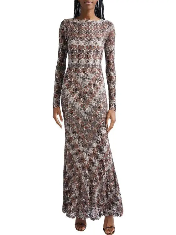Missoni Knit Metallic Lace Maxi Dress - Dark Brown And Black