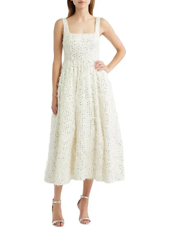 SONYA MODA Valentino Sequin Tweed Midi Dress - Pearl