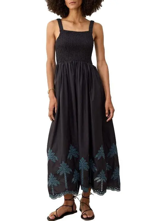 Marine Layer Selene Fit & Flare Eyelet Embroidered Sundress - Black/mediterranean