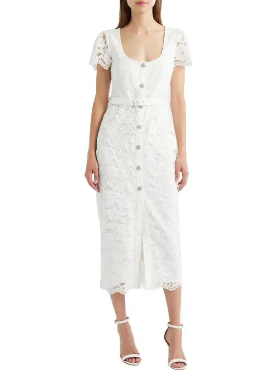 Likely Dilana Belted Lace Maxi Dress - White