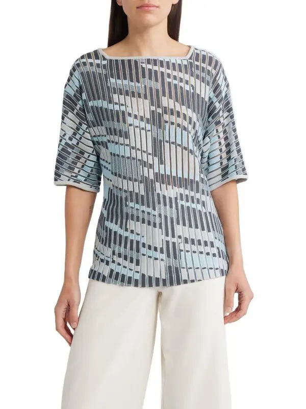 Ming Wang Sheer Burnout Jacquard Knit Tunic - Dawn/granite/lunar Rock