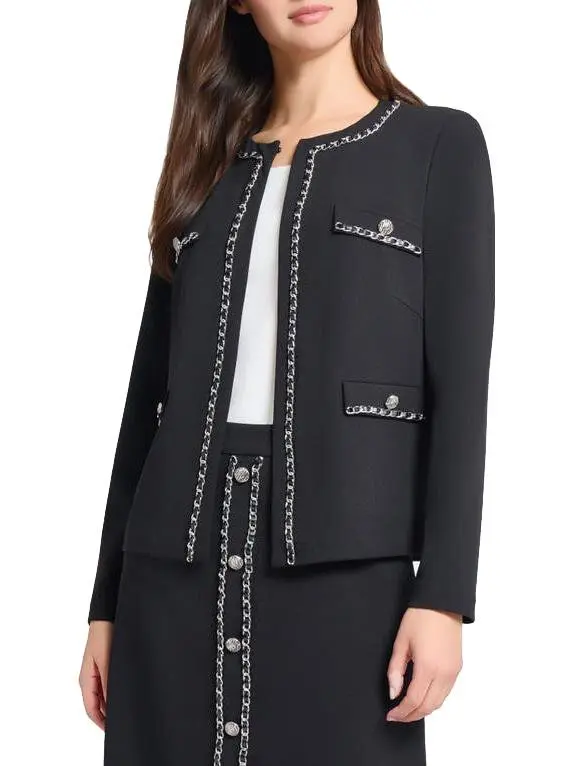 Ming Wang Chain Trim Deco Crepe Jacket - Black