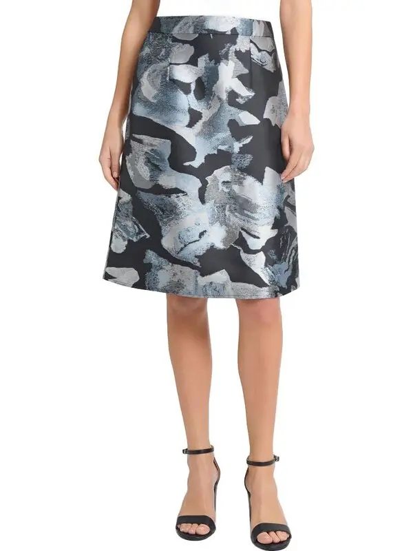 Ming Wang Floral Jacquard A-line Skirt - Dawn/granite/lunar Rock