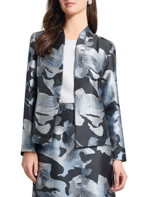 Ming Wang Floral Jacquard Open-front Blazer - Dawn/granite/lunar Rock