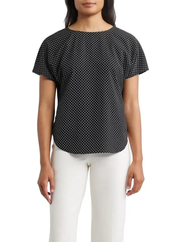Anne Klein Polka Dot Jewel Neck Top - Anne Black/anne White