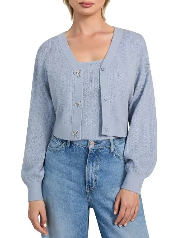 Guess Lyla Pointelle Crop Cardigan - Nimbus Blue