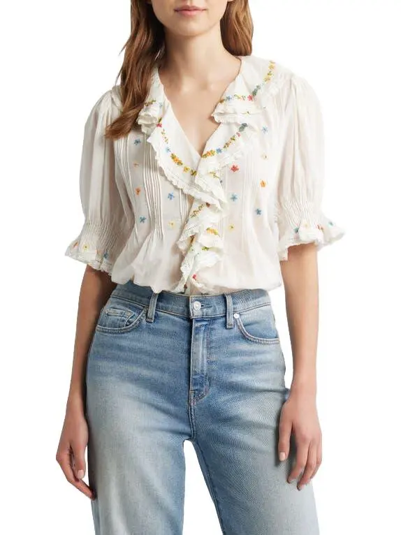 DÔEN Hettie Embroidered Organic Cotton Top - Sea Salt Multi